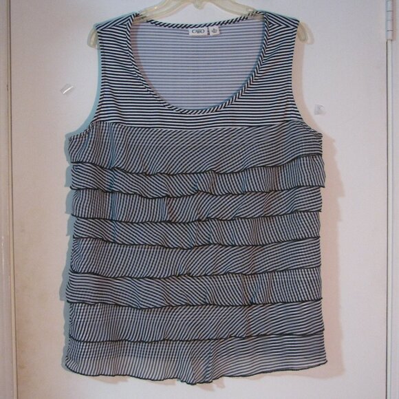Cato | Tops | Cato Tank Top Blouse Xl Blue White Ruffles Tiered | Poshmark
